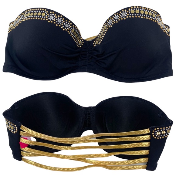 Victoria's Secret | Swim | Victorias Secret Black And Gold Beaded Caged ...